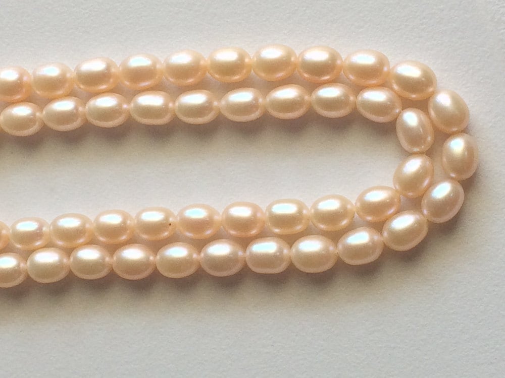 8x6mm Natural Pearls, Natural Fresh Water Rice Pearls, Peach Color ...