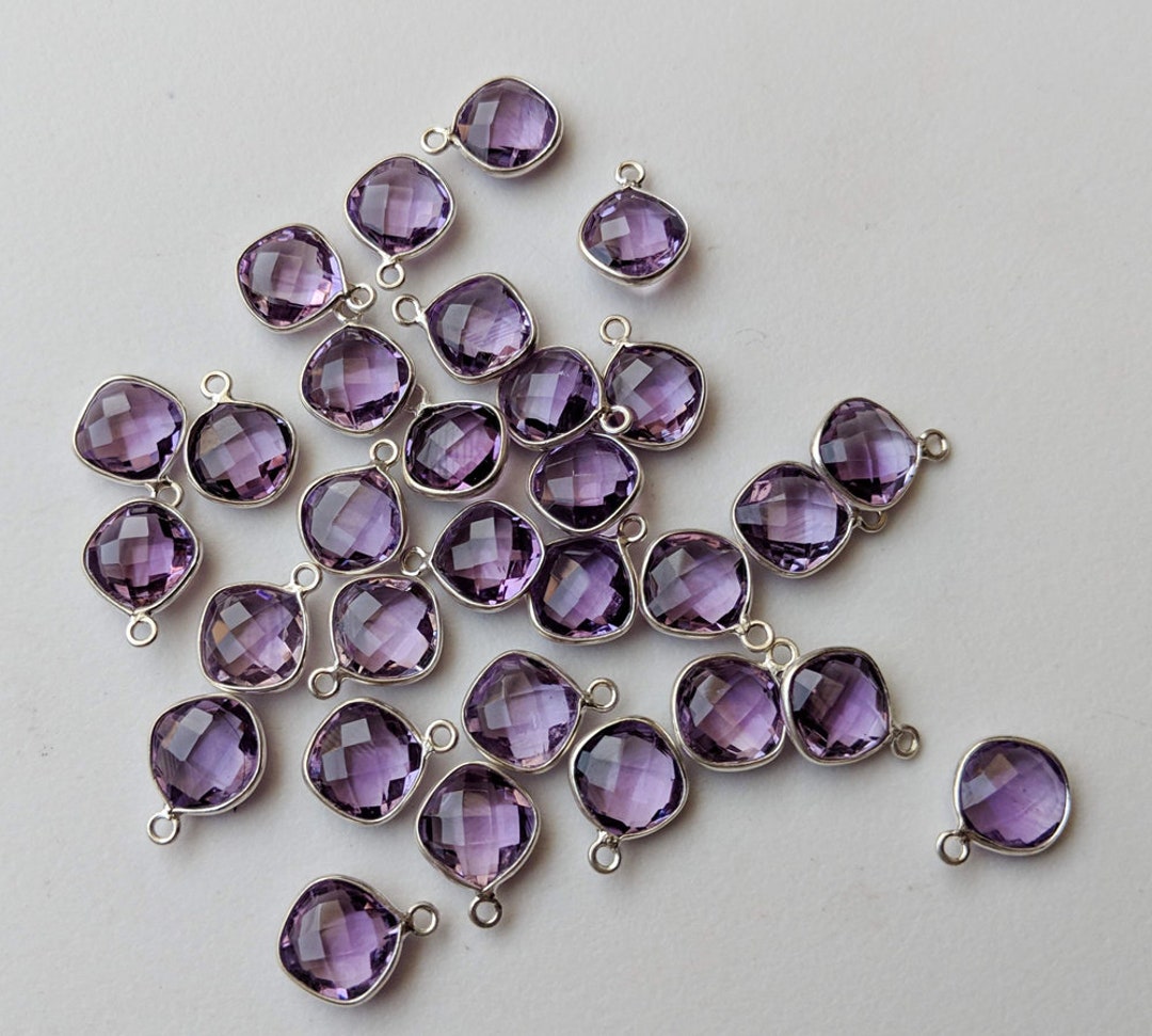 12mm Amethyst Bezel Connectors, Amethyst 925 Silver Connectors, Cushion Cut Both Side Cut ...