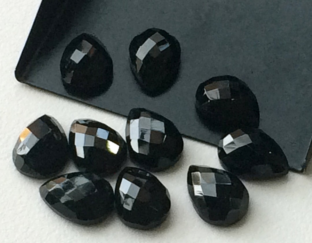 8x12mm Black Onyx Rose Cut Pear Cabochon, Black Onyx Flat Back Gems ...