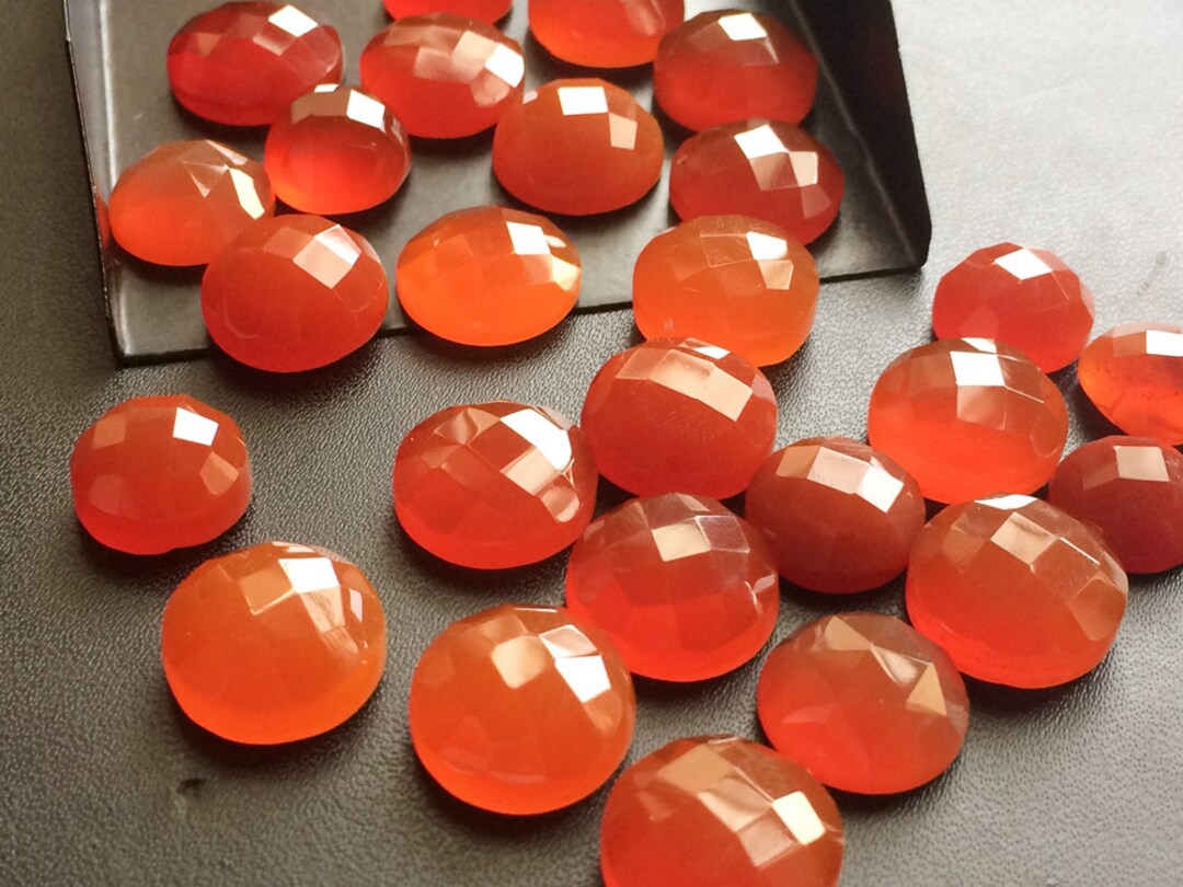 11-14mm Carnelian Orange Chalcedony Checker Cut Cabochons, Orange Flat ...