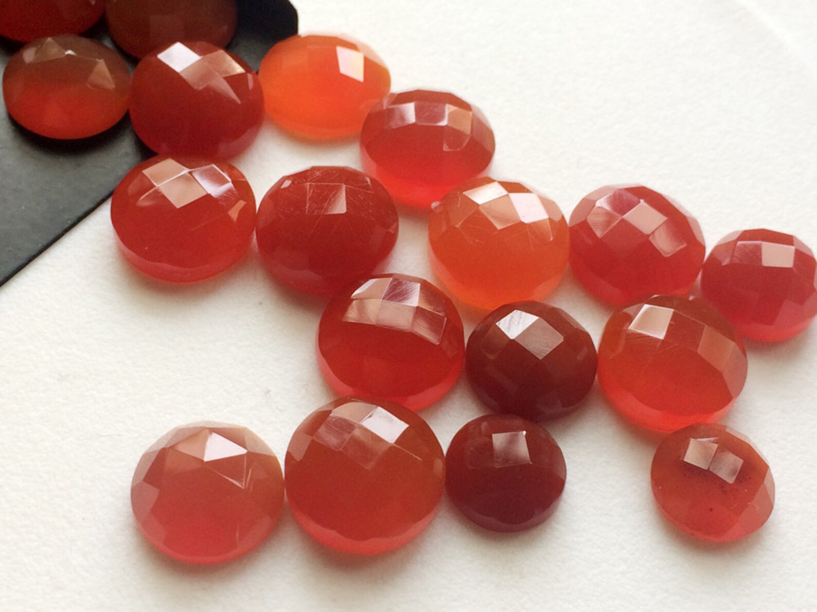 11-14mm Carnelian Orange Chalcedony Checker Cut Cabochons, Orange Flat ...