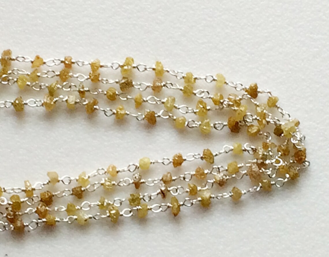 2-3mm Yellow Raw Diamond Rosary Chain, Yellow Rough Diamond Wire ...