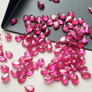 3x5mm to 4x5mm Ruby Pear Cut Stones, Loose Ruby Faceted Gems, Ruby Pear ...