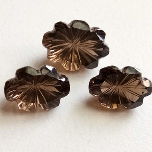 3 Pc Set Smoky Quartz Fancy Shape Hand Carved Cut Stones, Filigree ...