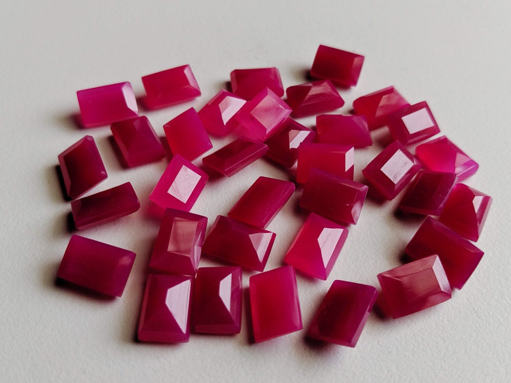 8x12mm Pink Chalcedony, Emerald Cut Hot Pink Chalcedony Cut Stones ...