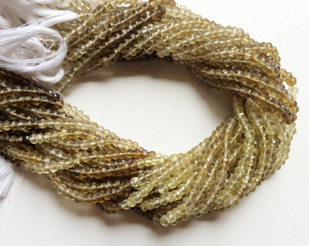 3.5 -4mm Bio Lemon Quartz Rondelle Beads, Bi Colored Lemon Quartz Micro ...