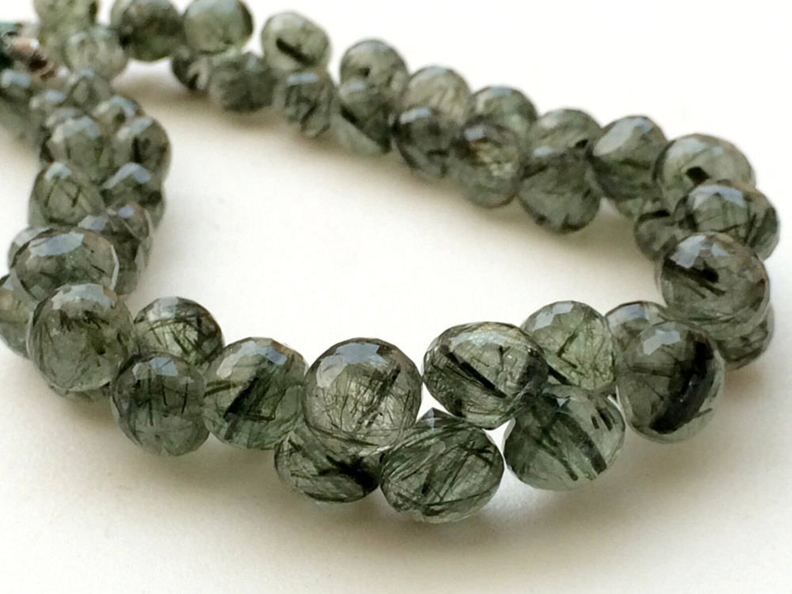 7-8mm Green Rutile Quartz Briolettes, Green Rutiliated Quartz Faceted ...