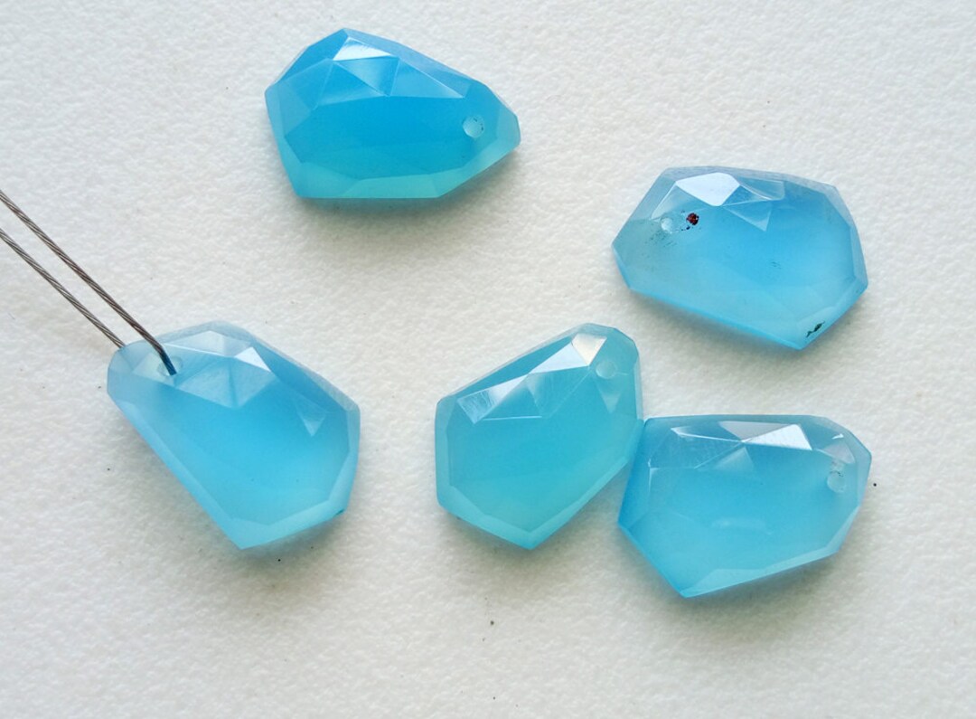 14-16mm Blue Chalcedony Fancy Cut Cabochon, Drilled Rose Cut Blue ...