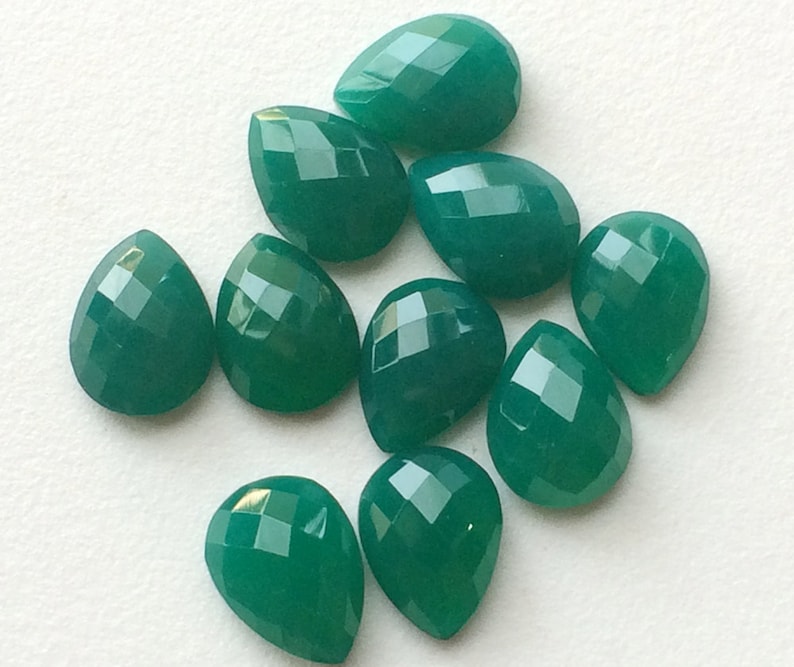 13x18mm Green Onyx Faceted Pear Cabochons, Rose Cut Green Onyx ...