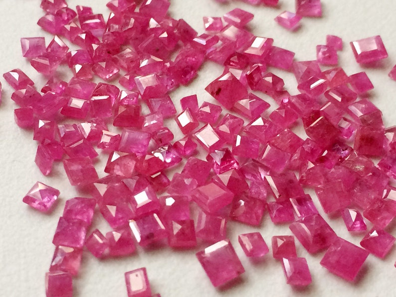 2-4mm Ruby Princess Cut Stones, Natural Loose Ruby Square Gems, Faceted ...