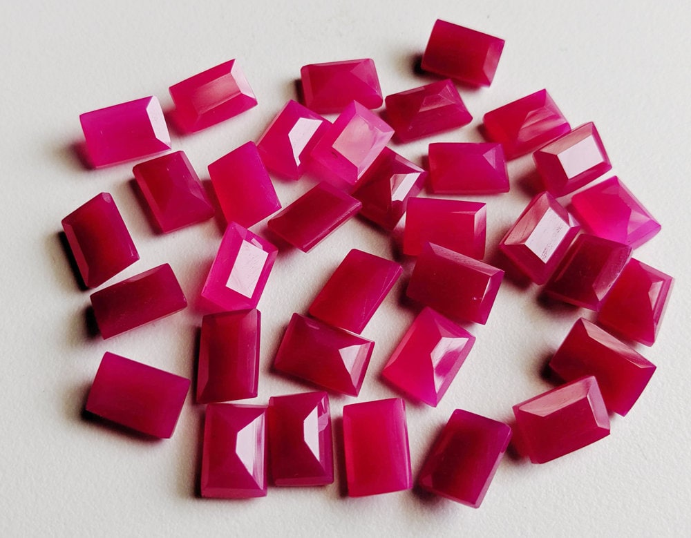 8x12mm Pink Chalcedony, Emerald Cut Hot Pink Chalcedony Cut Stones ...