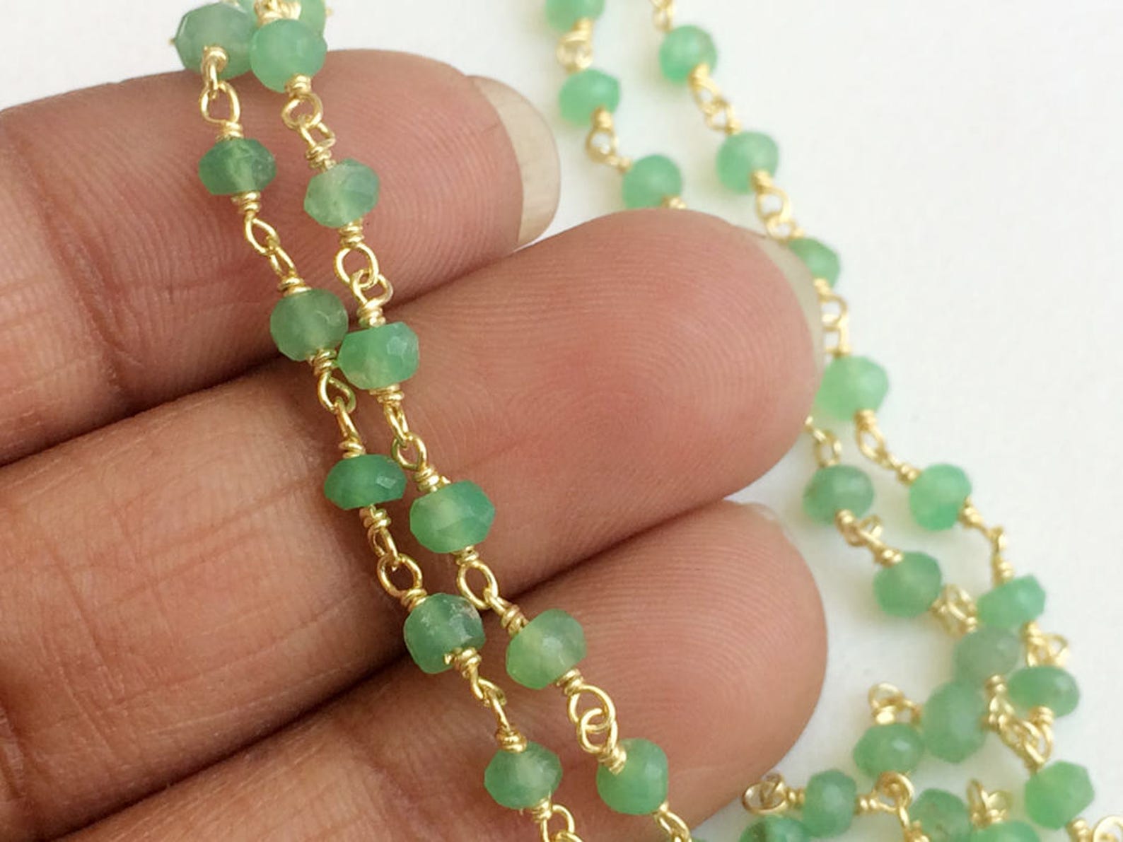 3.5mm Chrysoprase Faceted Rondelle Beads Connector Chains in 925 Silver ...