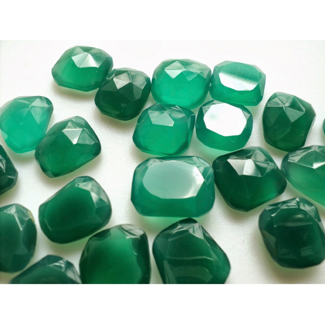 11x12mm to 12x15mm Green Onyx Rose Cut Cabochons, Green Onyx Faceted ...