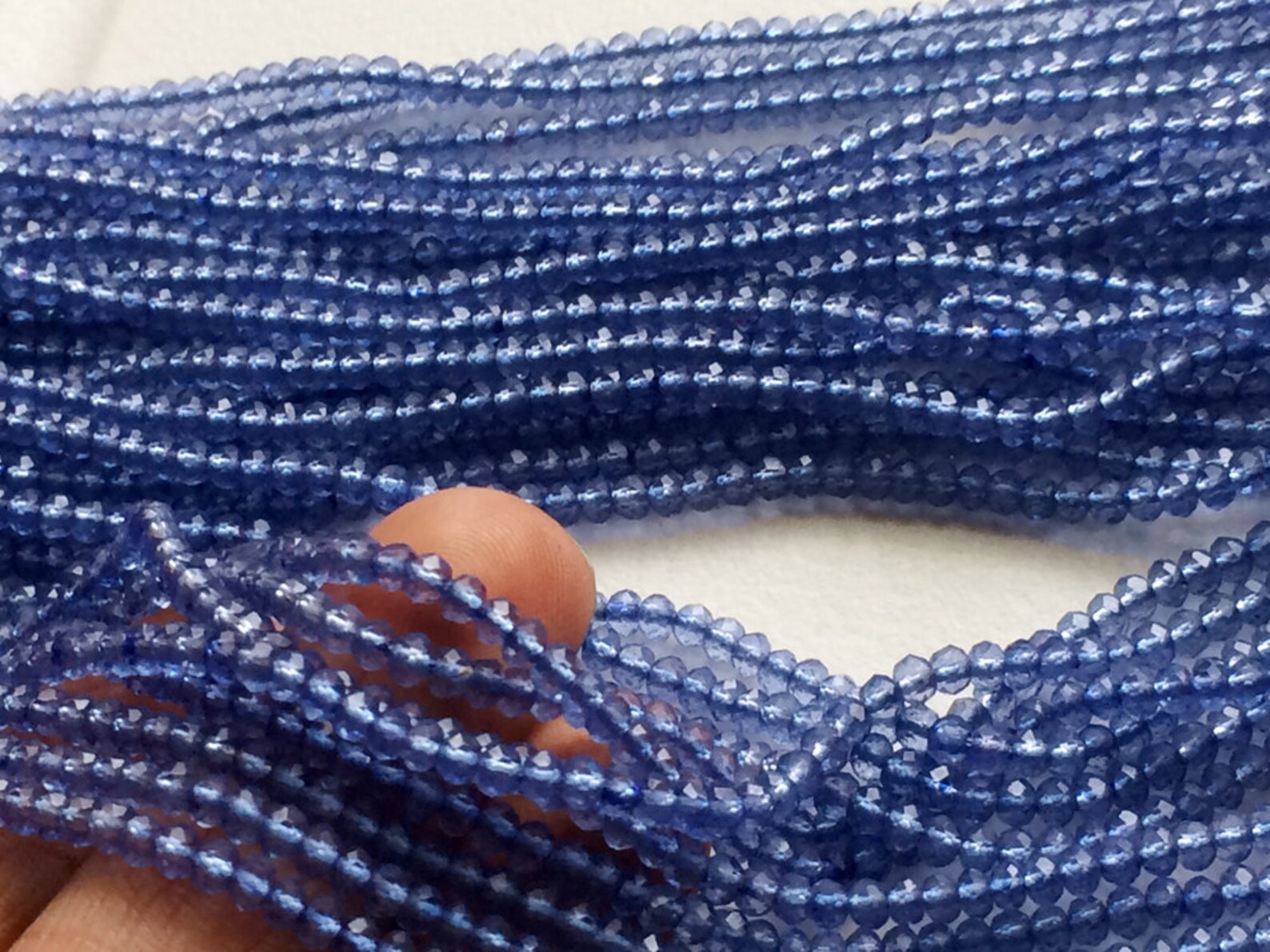 3-3.5mm Blue Coated Quartz Micro Faceted Beads, 13 IN Blue Quartz Beads ...