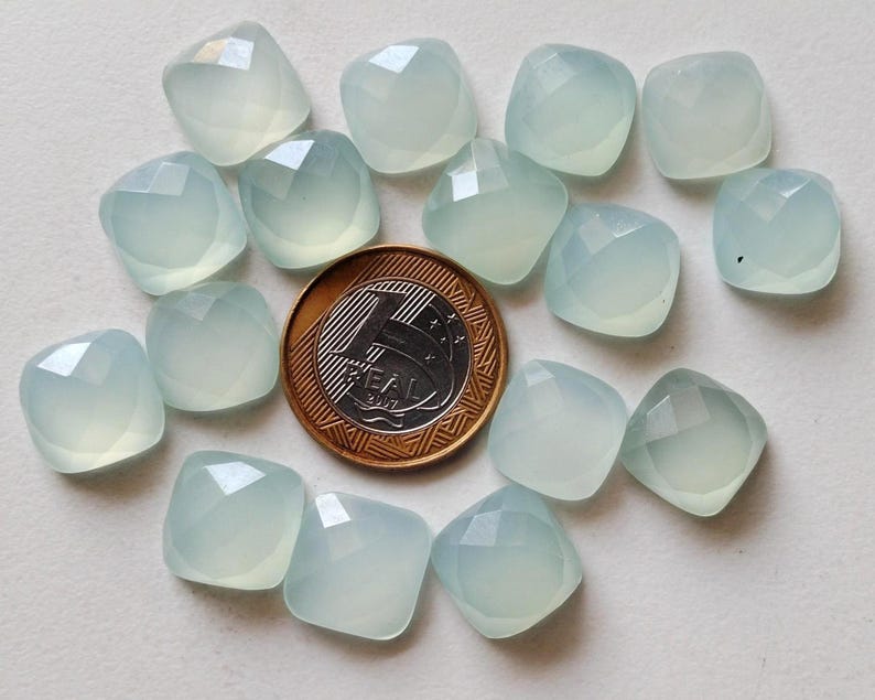 15mm Aqua Chalcedony Cushion Cut Flat Back Cabochons, 5 Pieces Aqua ...