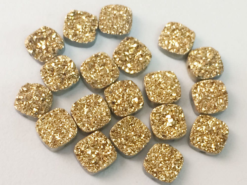 10mm Gold Druzy Cushion Titanium Gold Druzy Matched Pairs | Etsy