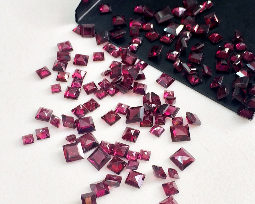 3-5mm Garnet Square Gemstones, Loose Garnet Faceted Lot, Garnet ...