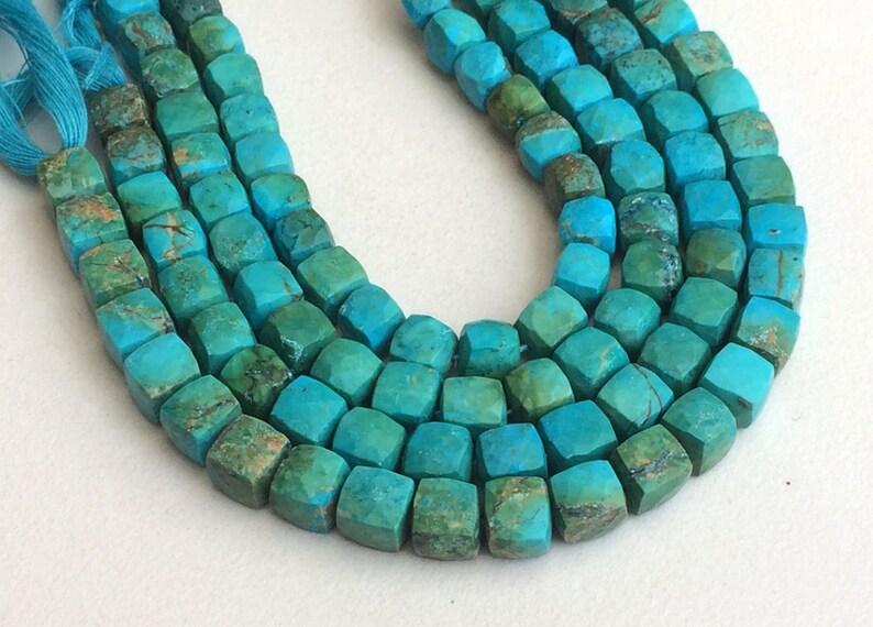 6-8mm Turquoise Faceted Cube Beads Chinese Turquoise Box | Etsy