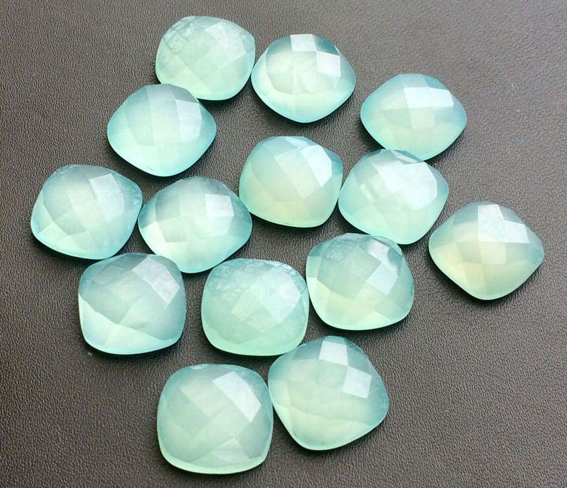 15mm Aqua Chalcedony Cushion Cut Flat Back Cabochons, 5 Pieces Aqua ...