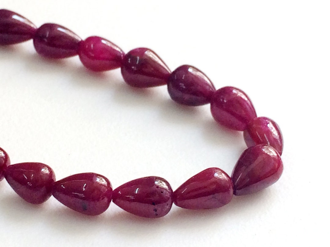 4x7mm-7x9mm Ruby Plain Straight Drill Teardrop Beads, Treated Ruby ...