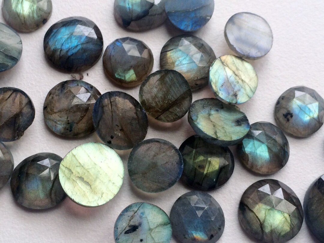 13-15mm Labradorite Rose Cut Round Cabochons, Labradorite Flat Back ...
