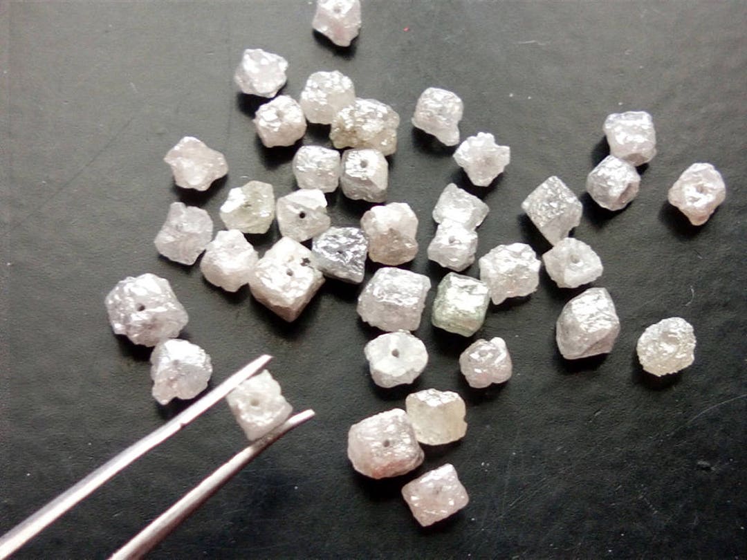 5 Pcs White Grey Rough Diamond Cube, 2-3mm Drilled Natural Pure White ...
