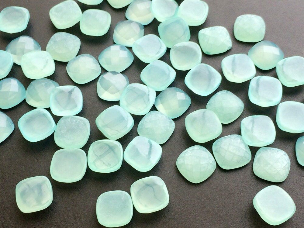 15mm Aqua Chalcedony Cushion Cut Flat Back Cabochons, 5 Pieces Aqua ...