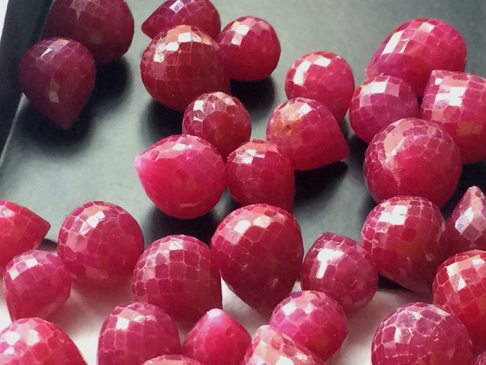 8-12mm Ruby Drilled Drops Micro Faceted Ruby Tear Drop beads | Etsy