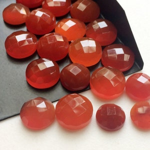 11-14mm Carnelian Orange Chalcedony Checker Cut Cabochons, Orange Flat ...