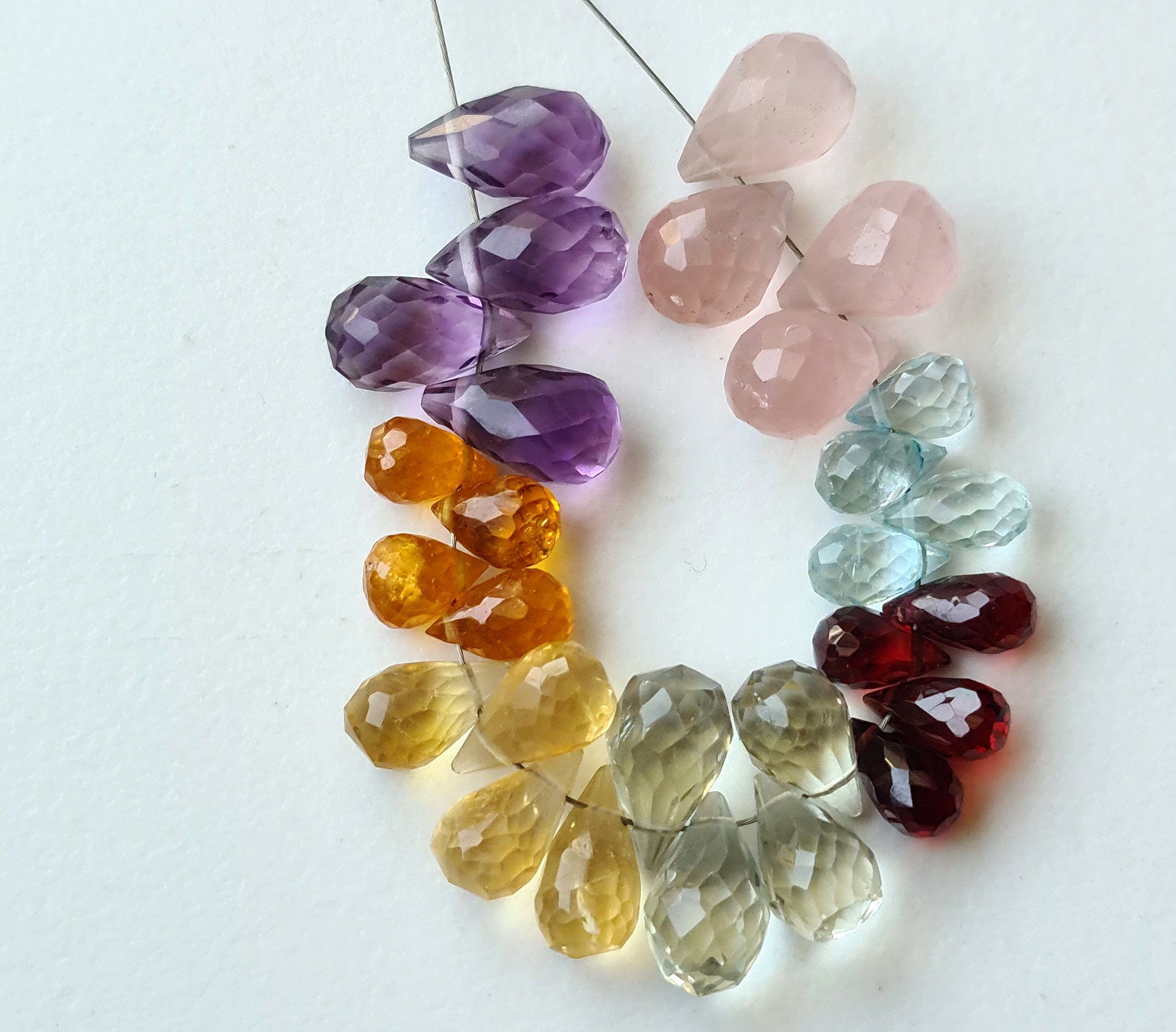 4x6-7x10mm Multi Gemstone Faceted Teardrop Beads, Multi Color Drop ...
