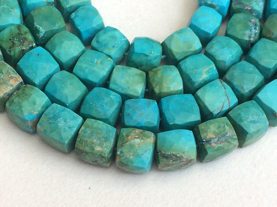 6-8mm Turquoise Faceted Cube Beads, Chinese Turquoise Box Beads ...