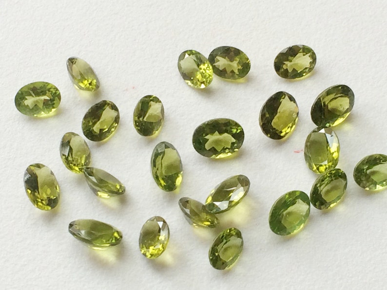 4x6mm Peridot Oval Cut Stone, Natural Faceted Oval Full Cut Peridot, 10 ...
