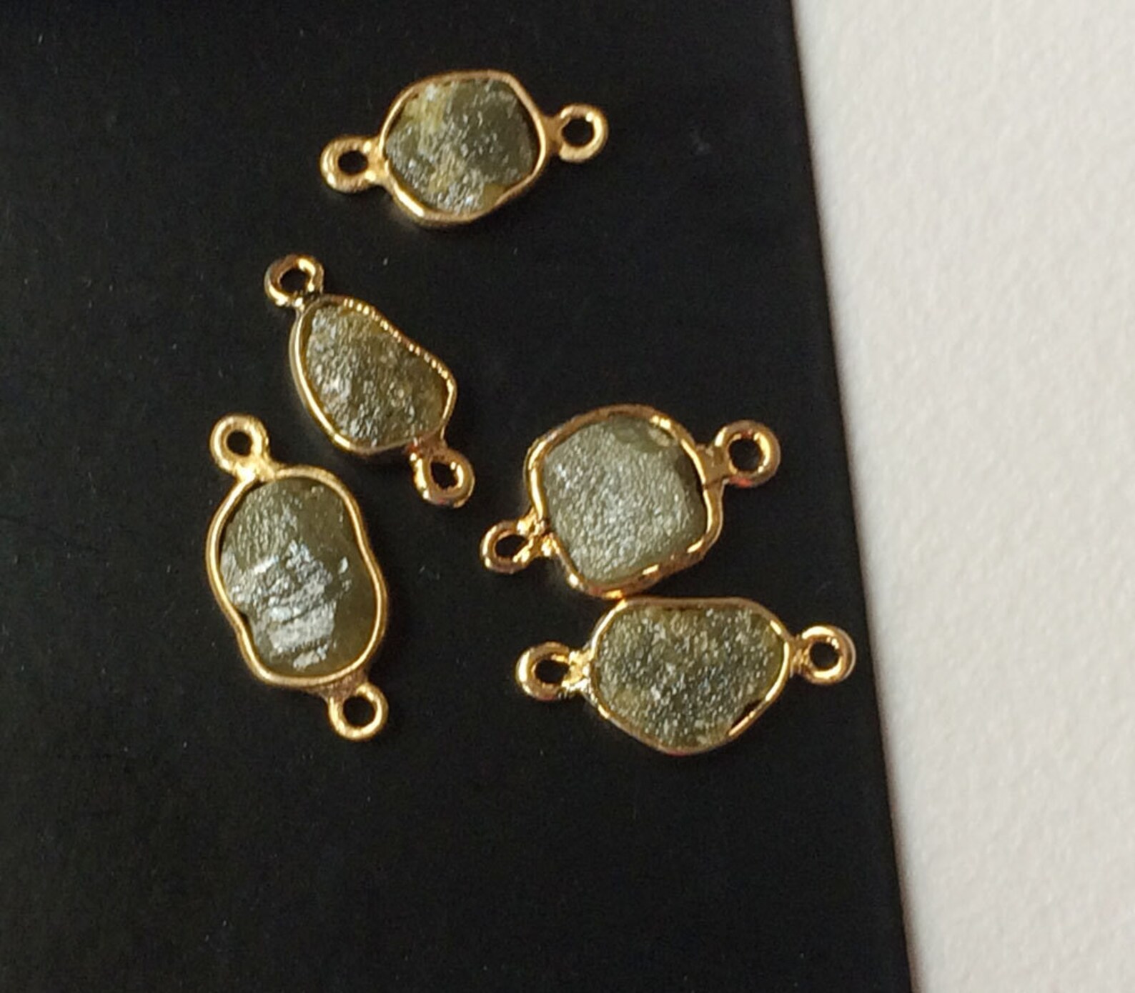 7-8mm Grey Green Raw Diamond Double Loop Connectors, 925 Silver Gold ...