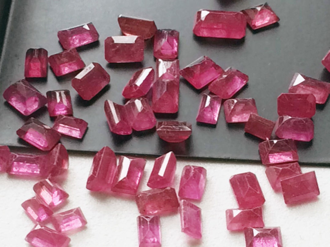 4-7mm Ruby Glass Filled Baguette, Rectangle Cut Ruby Gems, Loose Ruby ...