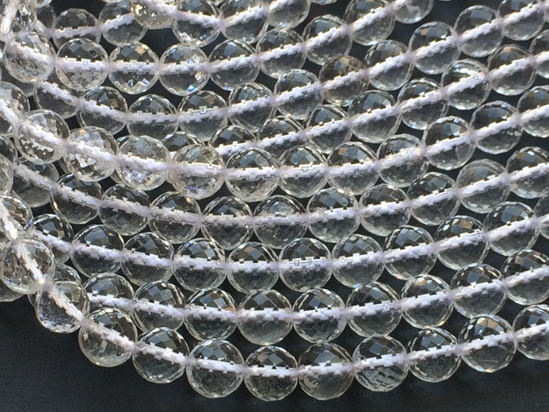 8mm Crystal Quartz Micro Faceted Round Beads, Crystal Micro Faceted ...