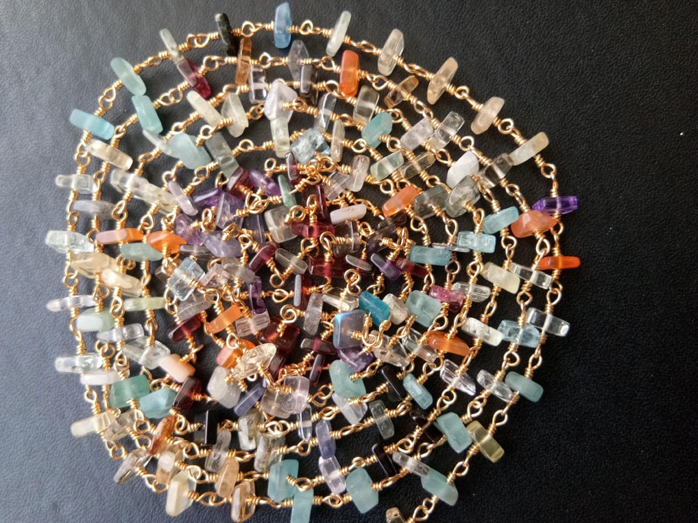 4-5mm Multi Gemstone Chip Beads in 925 Silver Gold Wire | Etsy