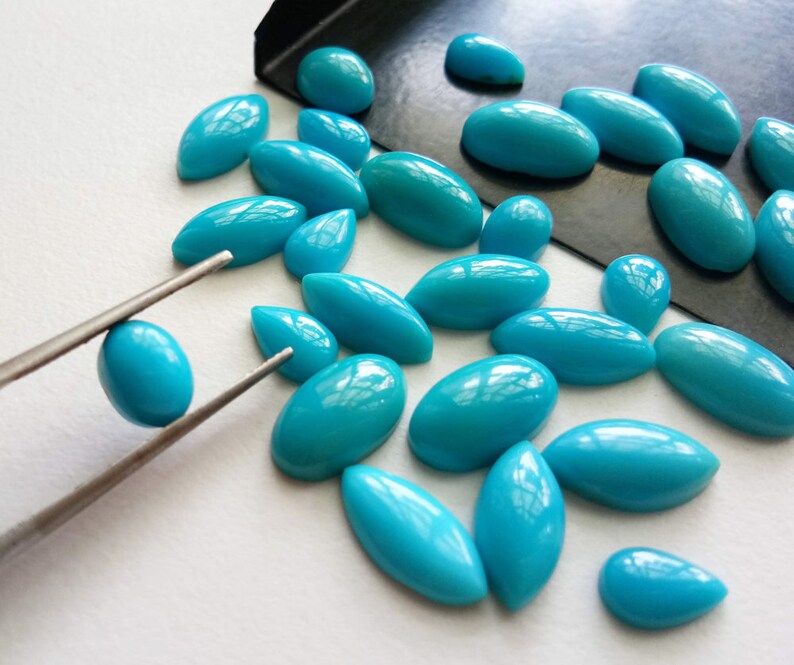 5x7mm-7x12mm Arizona Turquoise Cabochons, 5 Pcs Natural Arizona ...