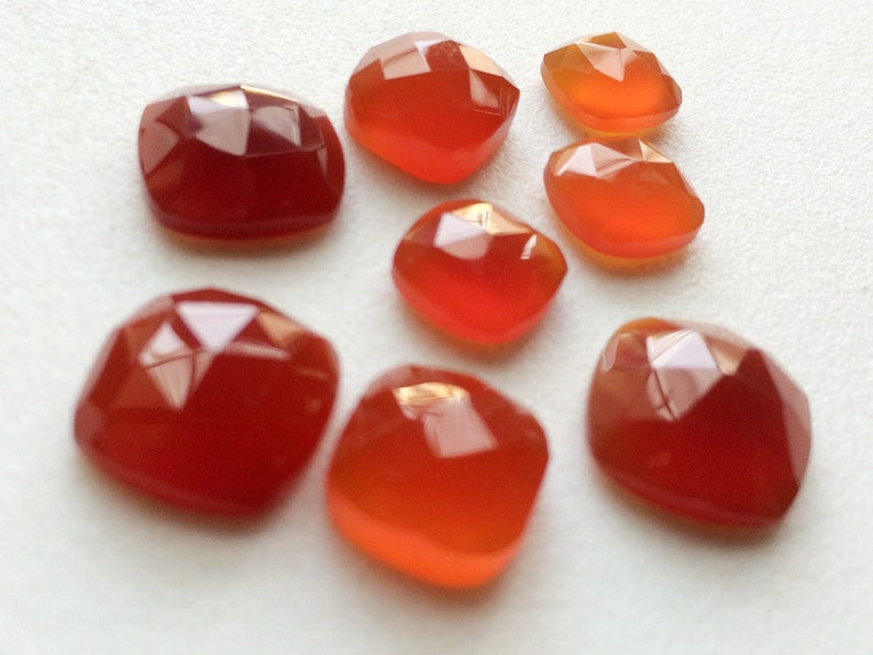 10-13mm Carnelian Orange Chalcedony Rose Cut, Orange Flat Back Cushion ...