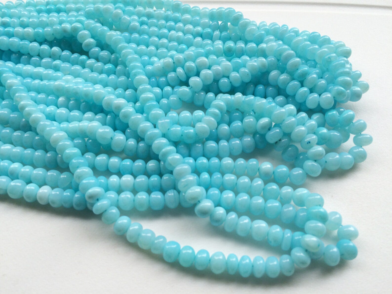 7-7.5mm Peruvian Blue Opal Beads, Natural Blue Opal Plain Rondelle ...