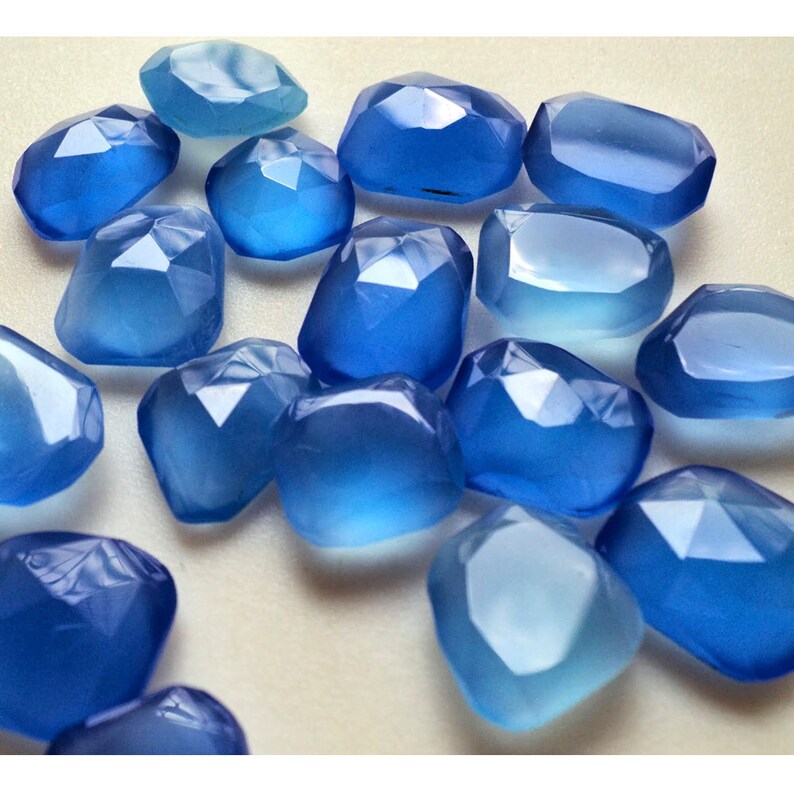 11x12mm to 12x15mm Blue Chalcedony Rose Cut Cabochons, Blue Flat ...