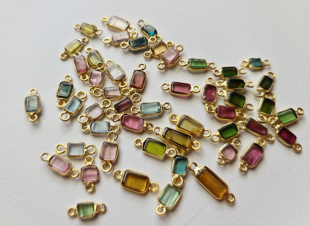 12.5-14.5mm Tourmaline Plain Rectangle Bezel Connectors, 5 Pcs ...