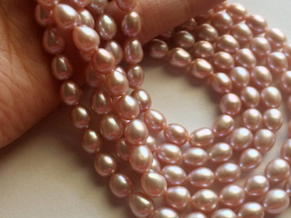 7x6mm Rose Pink Color Natural Pearls, Natural Fresh Water Rice Pearls ...