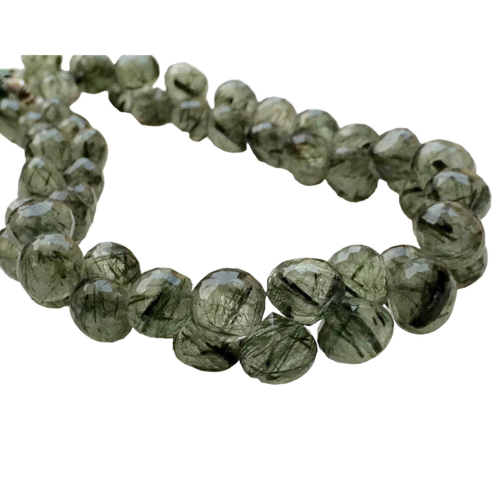 7-8mm Green Rutile Quartz Briolettes, Green Rutiliated Quartz Faceted ...