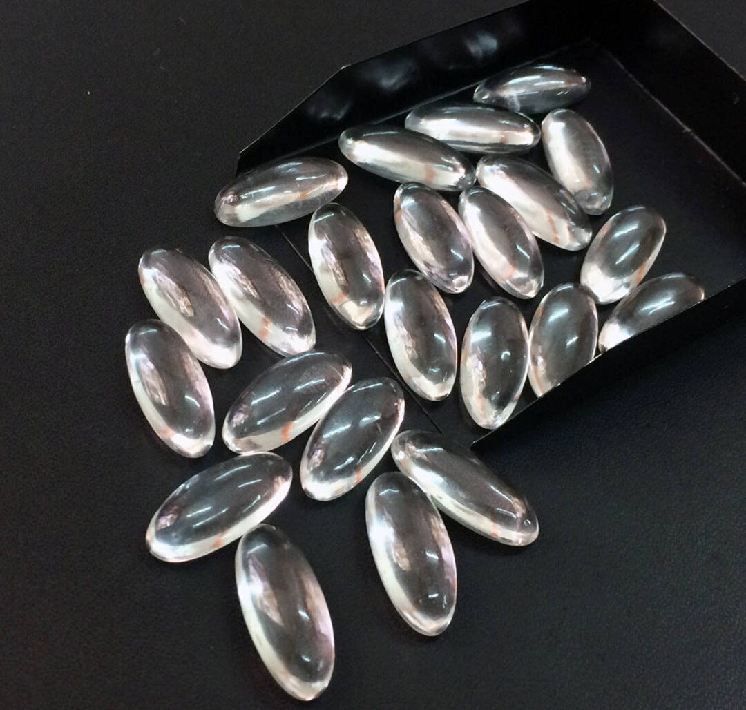 10x23mm Crystal Quartz Cabochons, Crystal Plain Oval Flat Back ...