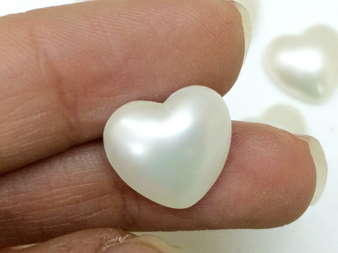 13mm Pearl Heart Cabochons, Mowa Heart Pearl Flat Back Cabochons, 10 ...