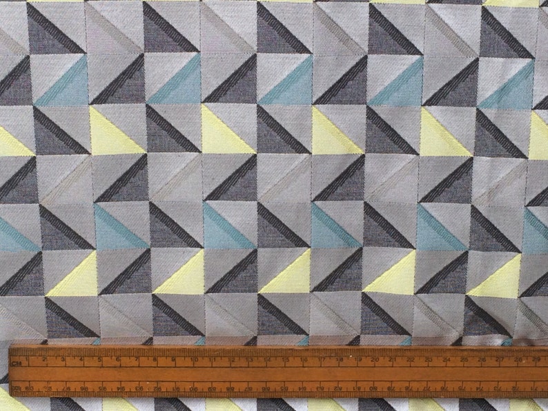 Grey and Yellow Geometric Triangle Curtain Fabric by the Yard / Metre ...