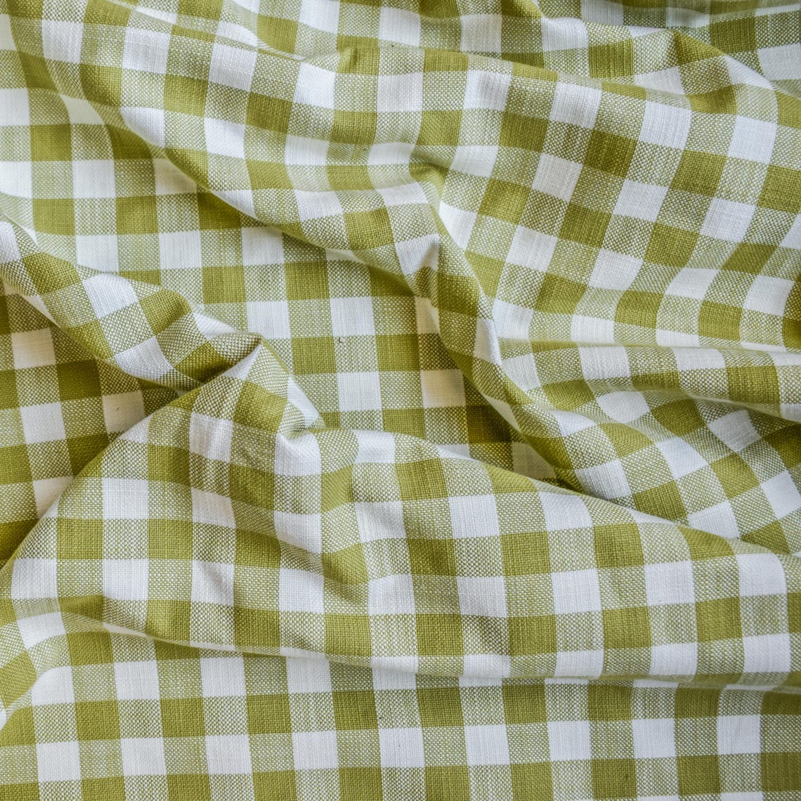 Chartreuse Gingham Checks Cotton Fabric by the Yard / Metre, Woven ...