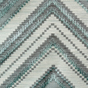 Teal Geometric Waves Fabric by the Yard / Metre, Jacquard Fabric ...