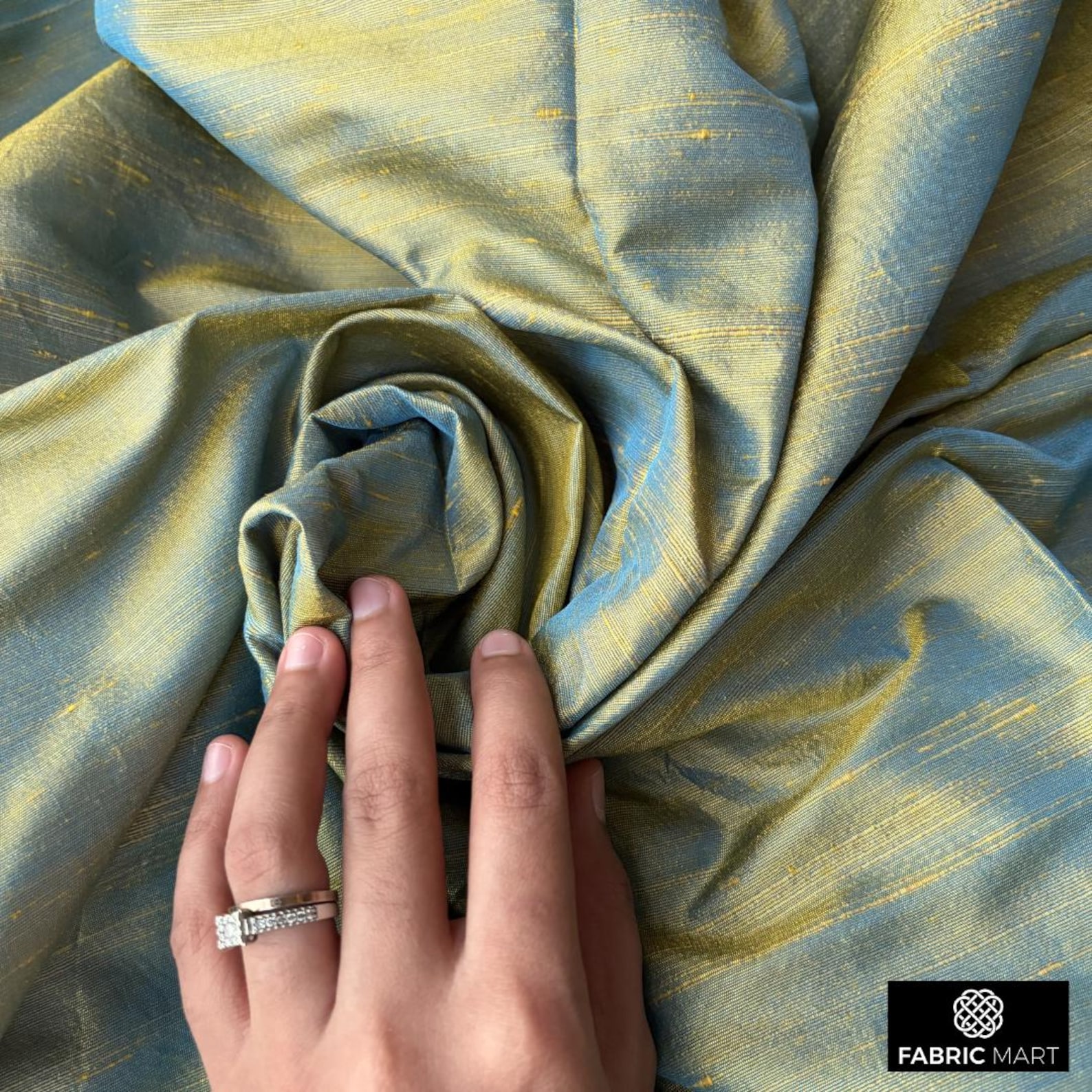 Turquoise and Gold Silk Fabric by the Yard / Metre, 41 Inch Turquoise ...