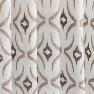 Geometric Sheer Curtain Fabric by the Yard / Metre, Linen Look Curtain ...